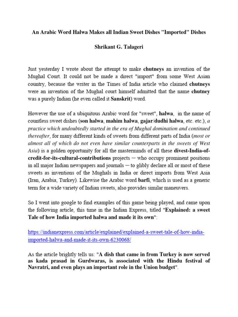 An Arabic Word Halwa Makes All Indian SW | PDF