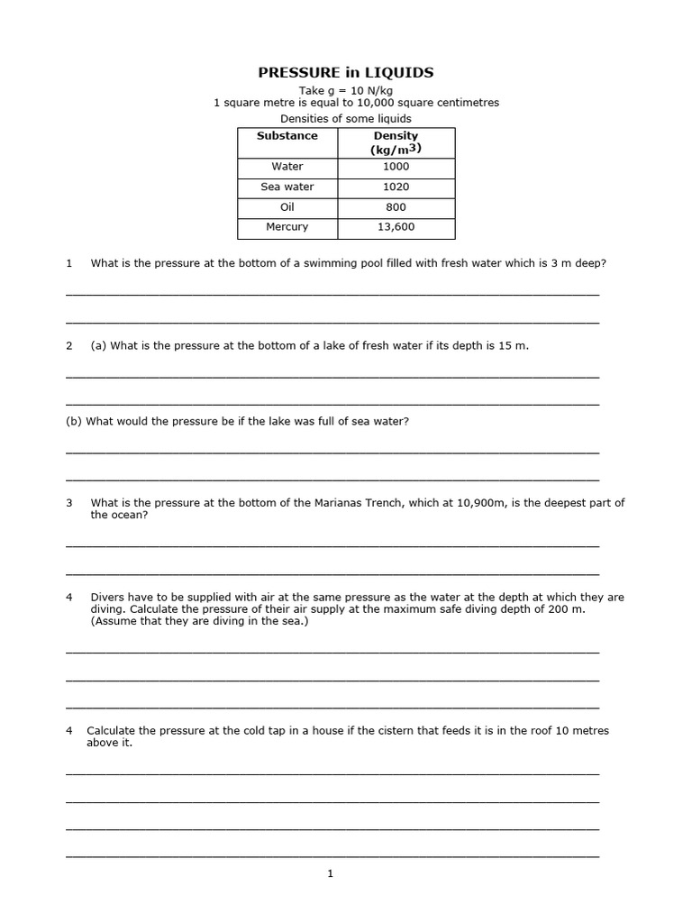 Yr 9 Pressure in Liquids | PDF