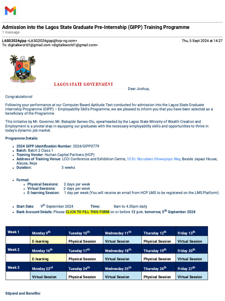 Lagos State Graduate Pre-Internship (GIPP) Training Programme | PDF