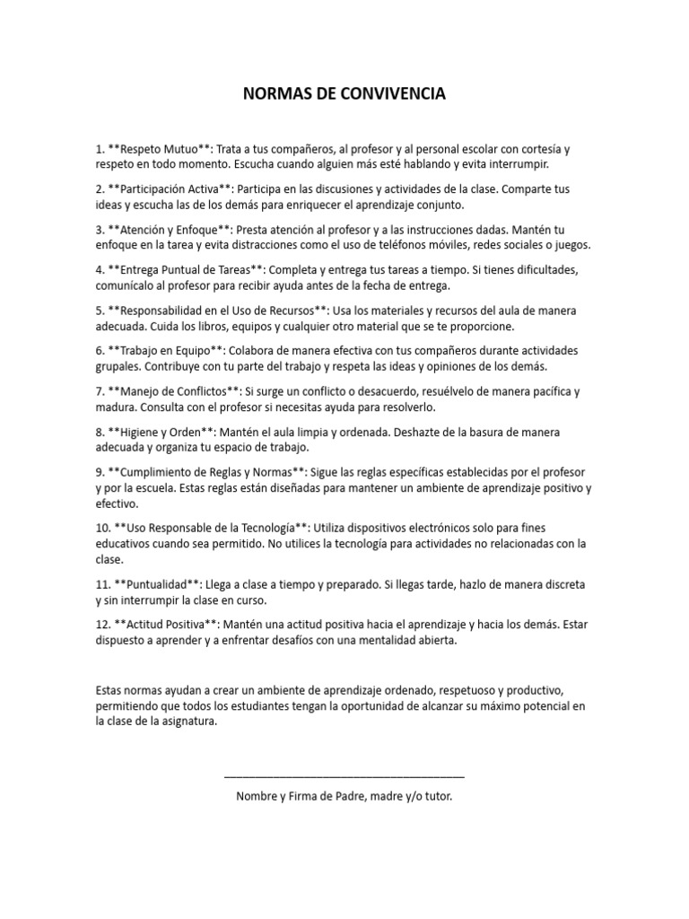 Normas de Convivencia | PDF