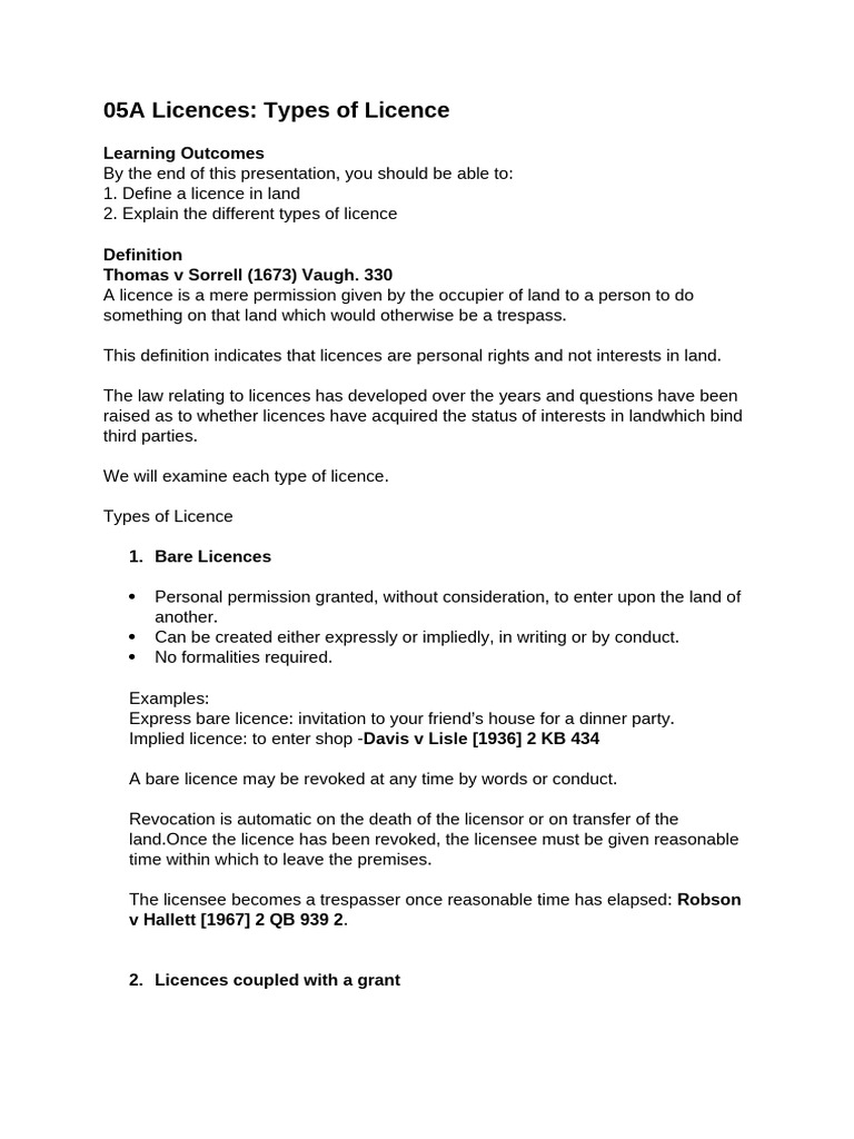 5A Licences - Types of Licences | PDF