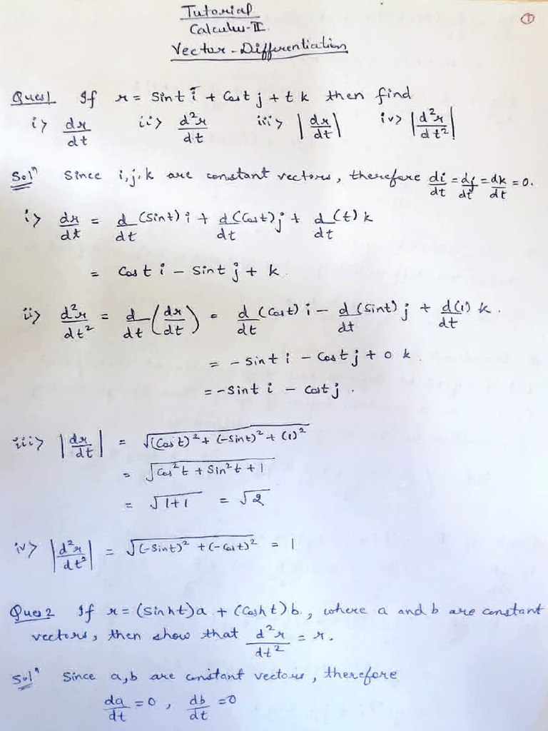 Tutorial 8 (Vector Differentiation) | PDF