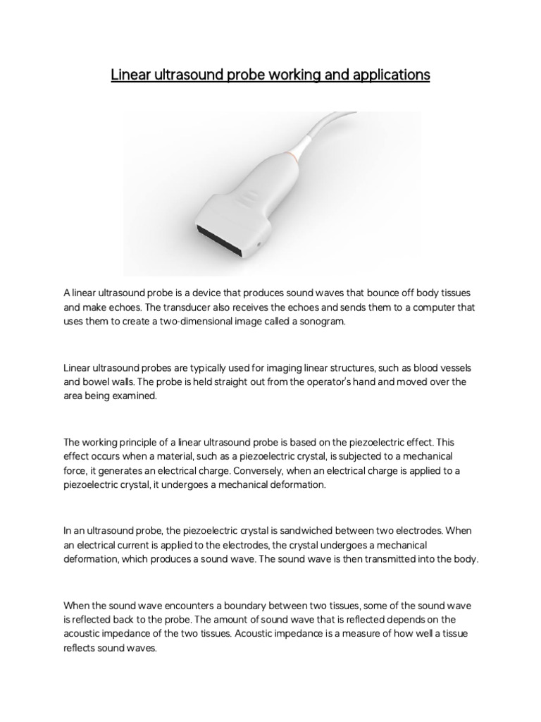 Linear Ultrasound Probe Working and Applications | PDF