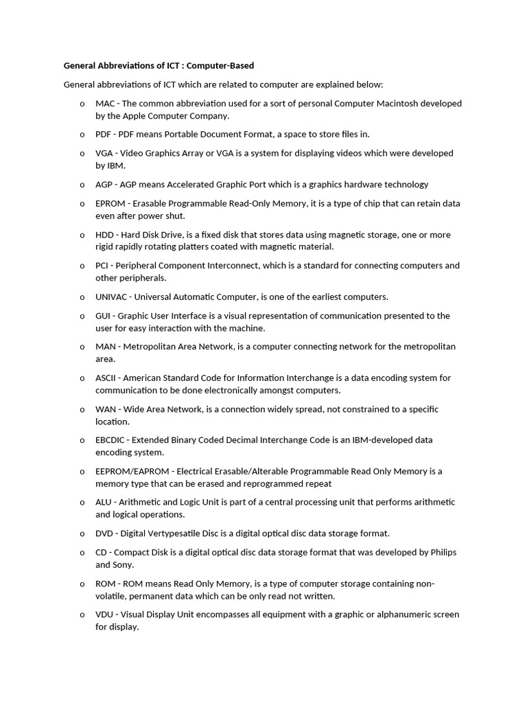 General Abbreviations of ICT | PDF