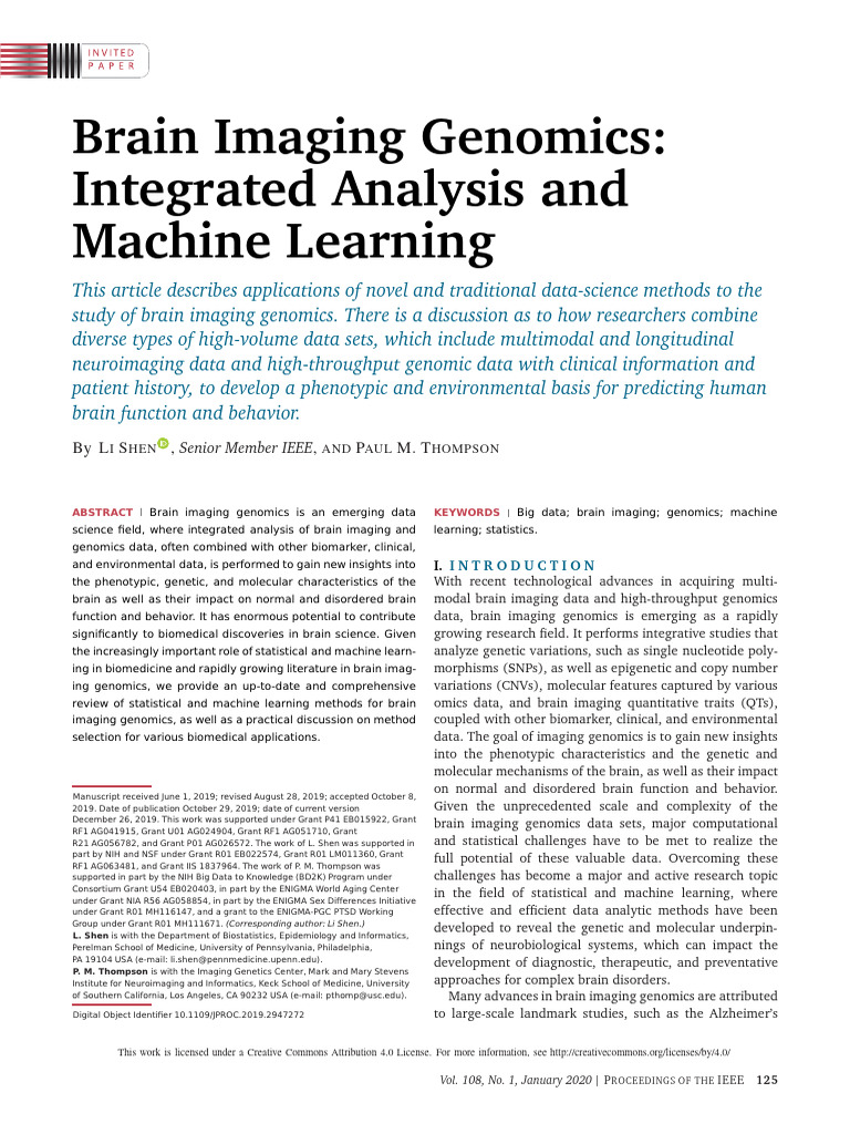 Brain Imaging Genomics Integrated Analysis and Machine Learning | PDF