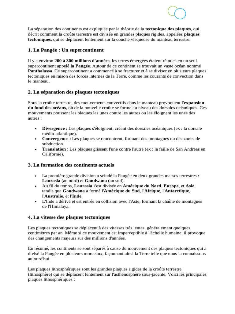 La Séparation Des Continents | PDF
