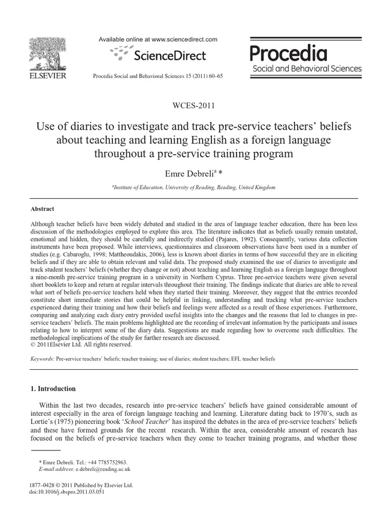 Debreli2011 Pre Service Training of EFL | PDF | Data | Teachers