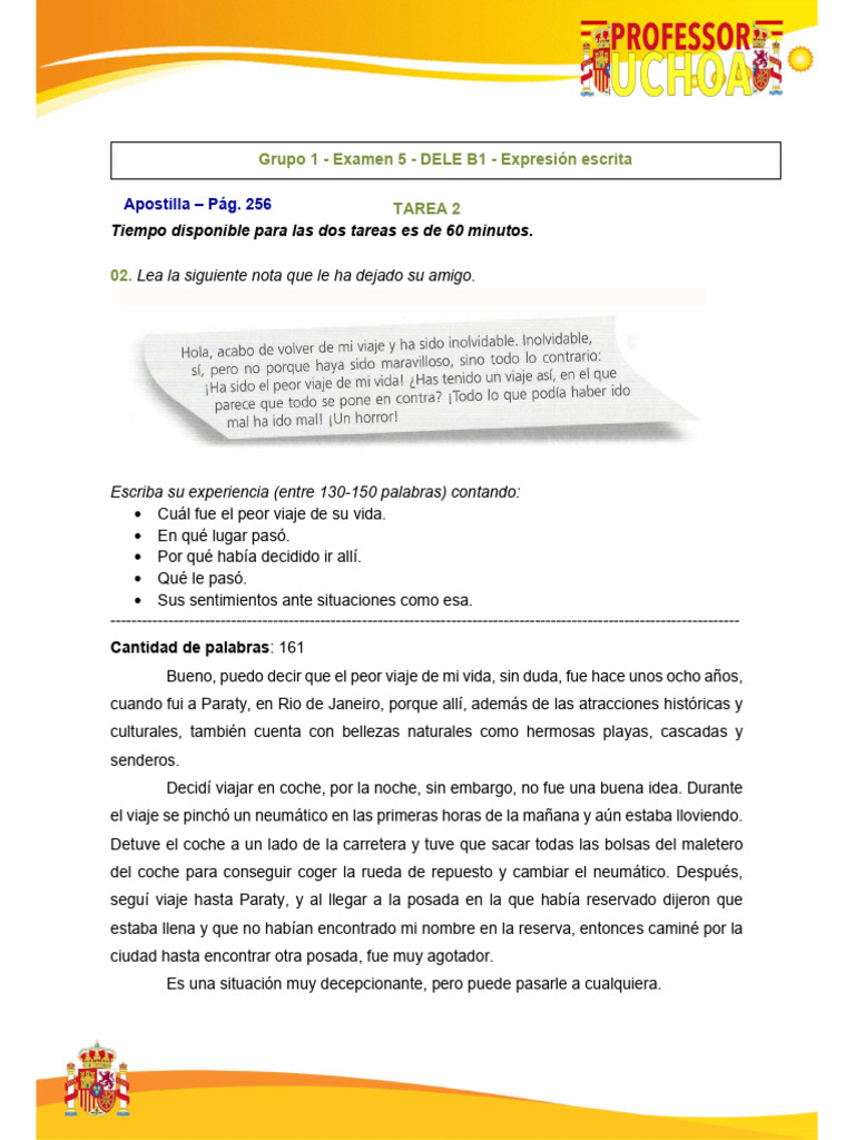 Examen 5 - DeLE B1 - Expresión Escrita - Tarea 2 - Corregido | PDF