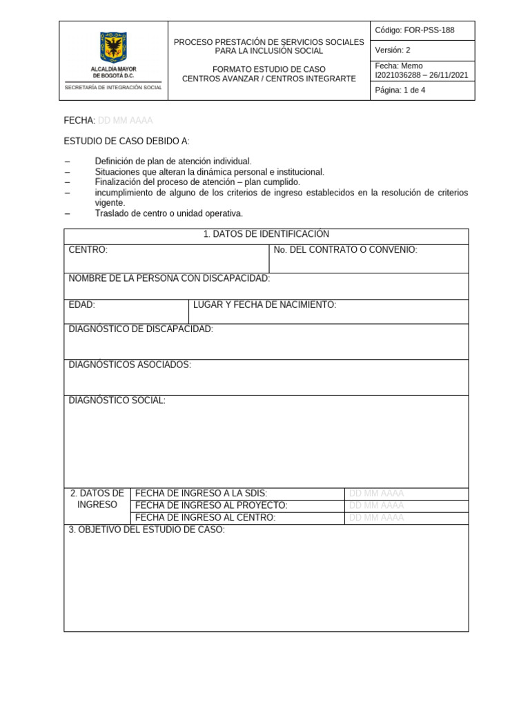 For Pss 188 v2 Formato Estudio Caso | PDF | Invalidez | Trabajo Social