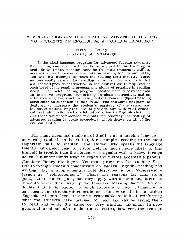 Advanced Reading Program for EFL Students | PDF | English Language ...