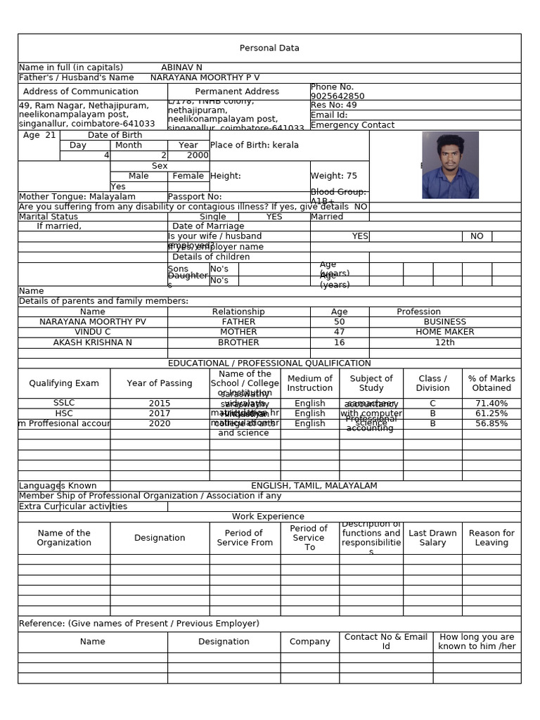 Personal Data Format | PDF Personal Data Format | PDF