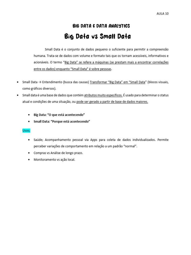 RESUMO Big Data Vs Small Data - AULA10 | PDF