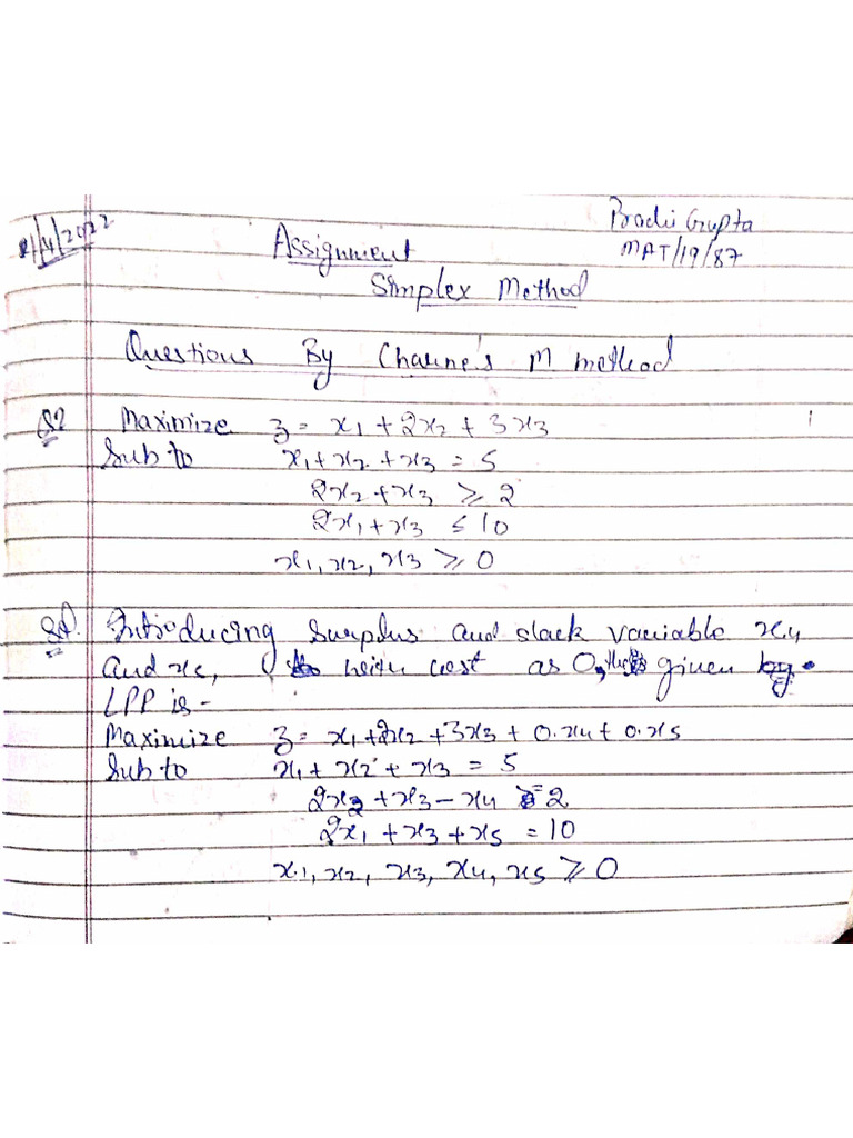 Simplex Assignment MAT1987 | PDF