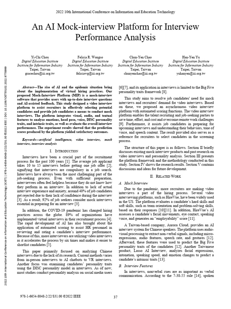 An AI Mock-Interview Platform For Interview Performance Analysis | PDF