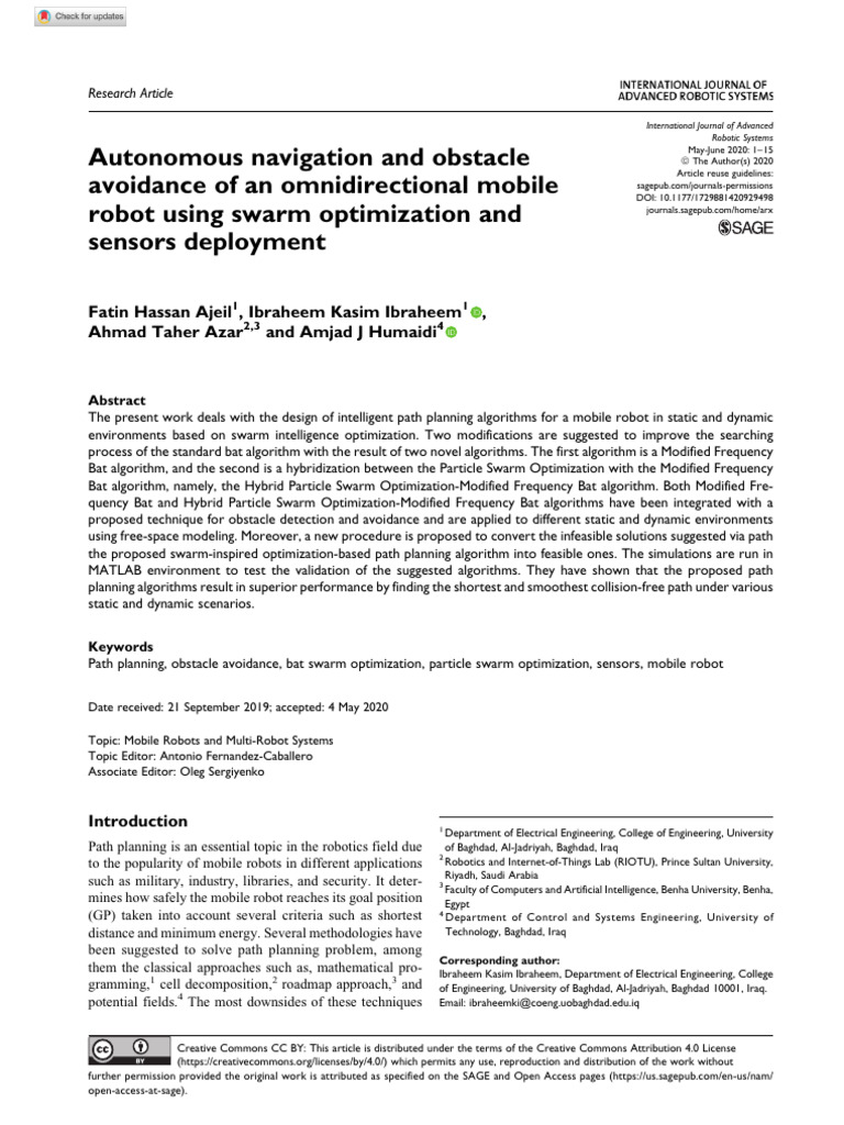 Ajeil Et Al 2020 Autonomous Navigation and Obstacle Avoidance of An Omnidirectional Mobile Robot ...