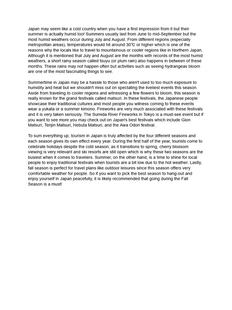 JAPAN IN SUMMER - Essay | PDF