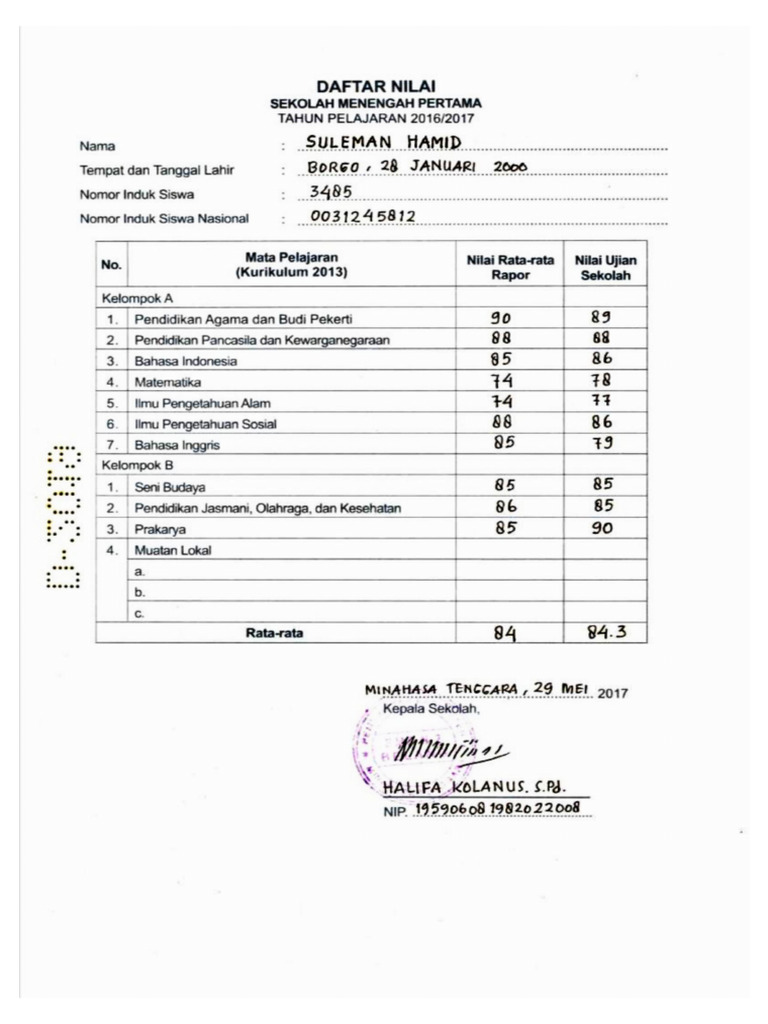 Transkrip Nilai Suleman | PDF
