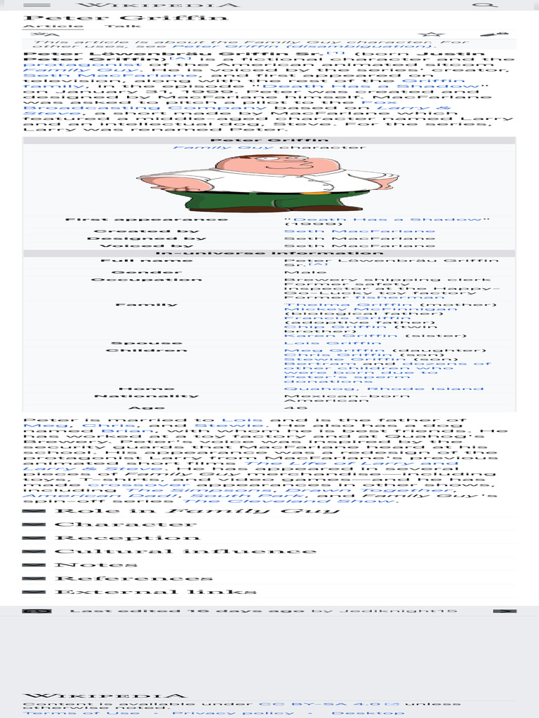 Peter Griffin - Wikipedia | PDF
