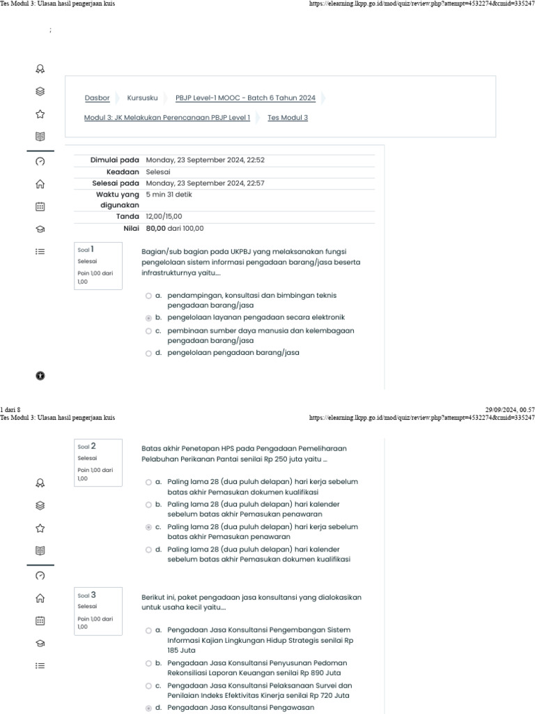 Tes Modul 3 - Ulasan Hasil Pengerjaan Kuis | PDF