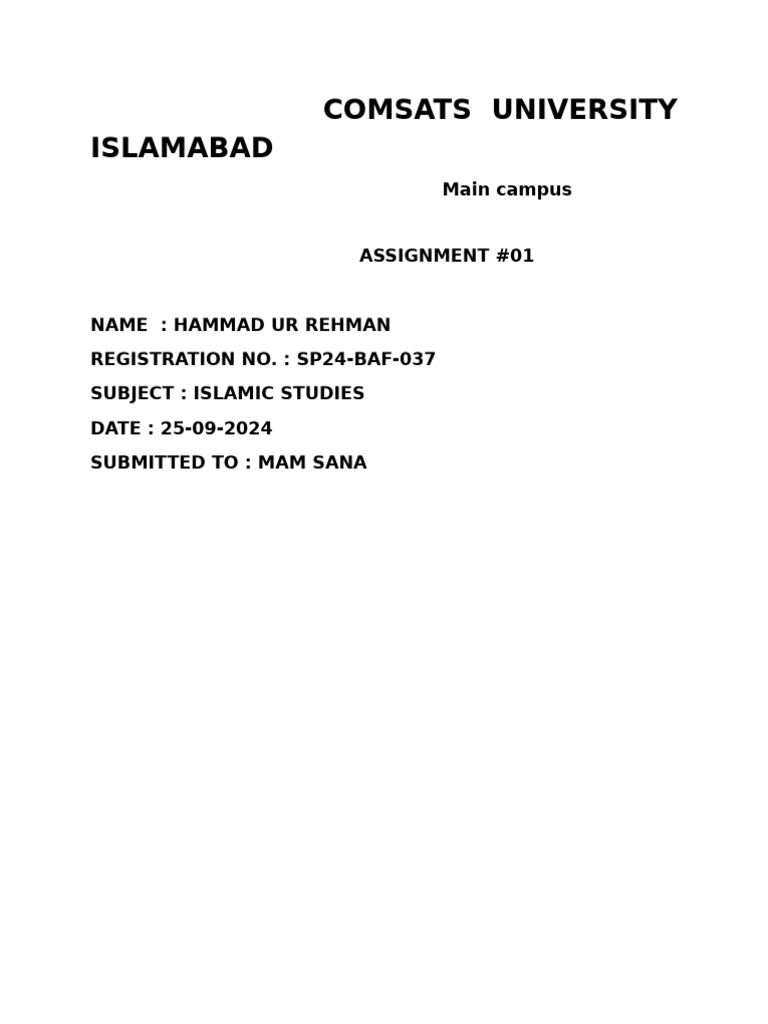 Islamic Studies Assignment | PDF