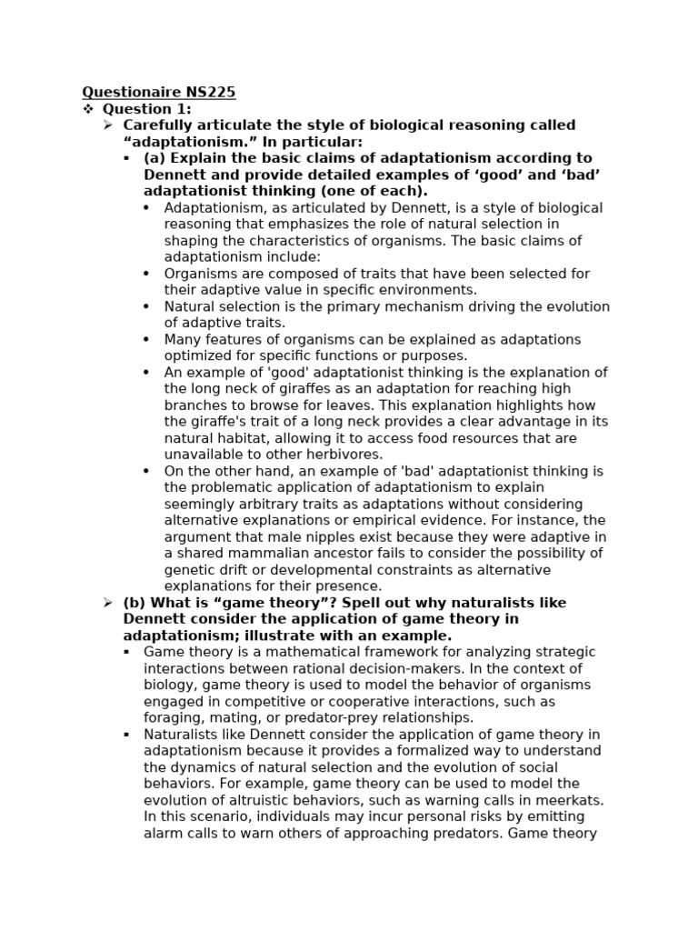 Questionaire NS225 | PDF