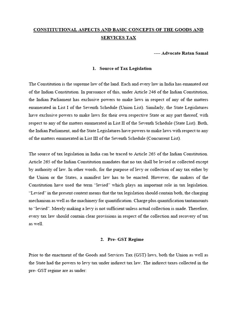 Constitutional Aspects and Basic Concepts of The Goods and Services Tax ...