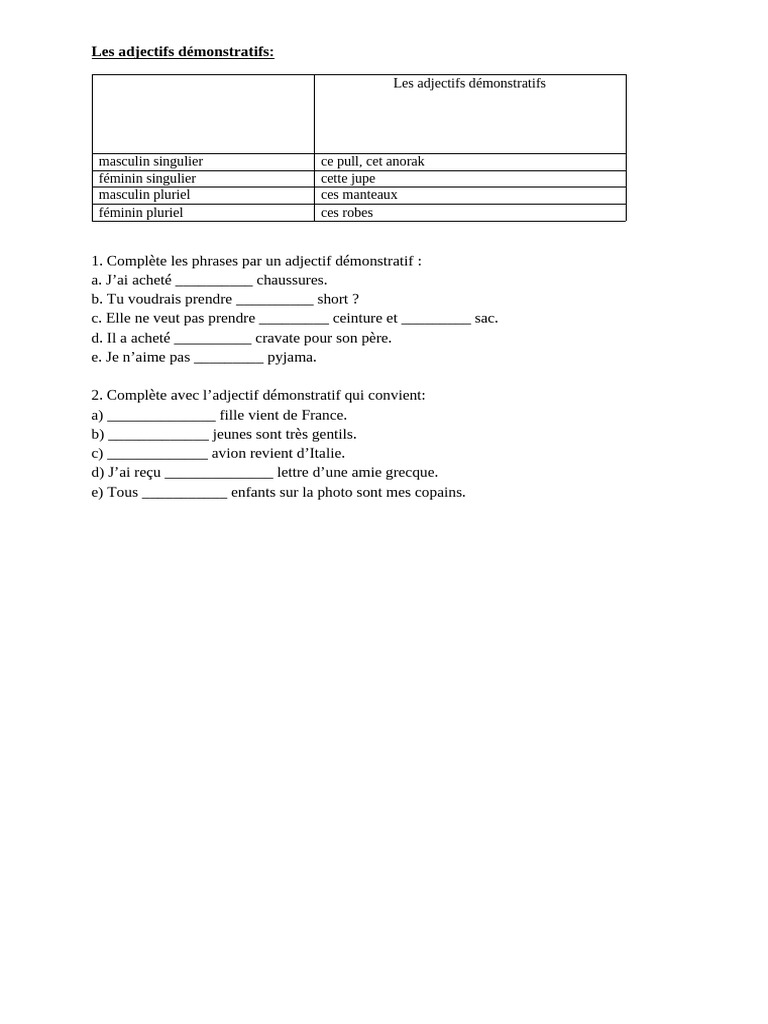 Les Adjectifs Démonstratifs 1 | PDF