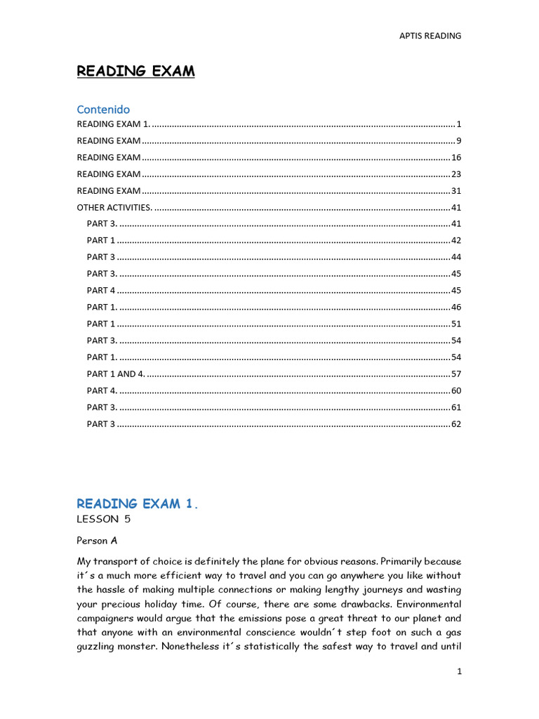 Reading Exams 1 | PDF