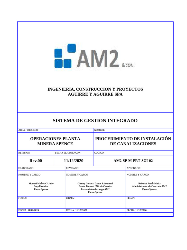 AM2-SP-M-PTR-SGI-02 Procedimiento de Canalizacion Rev 0 | PDF