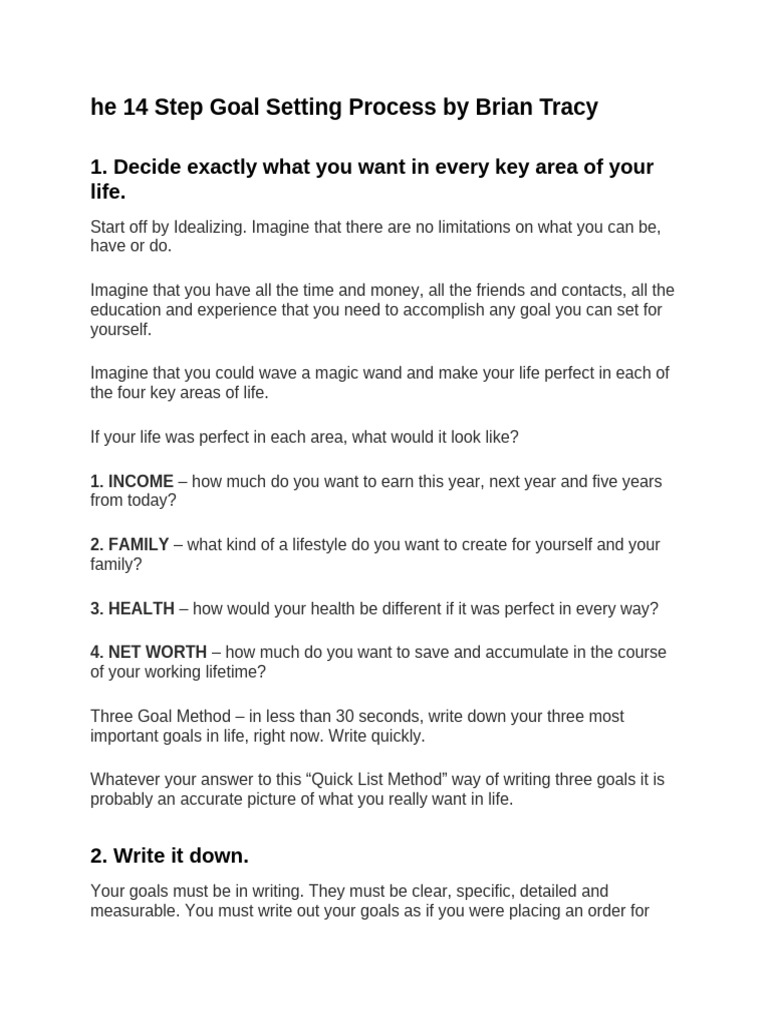 14 Step Goal Setting Process by Brian Tracy | PDF