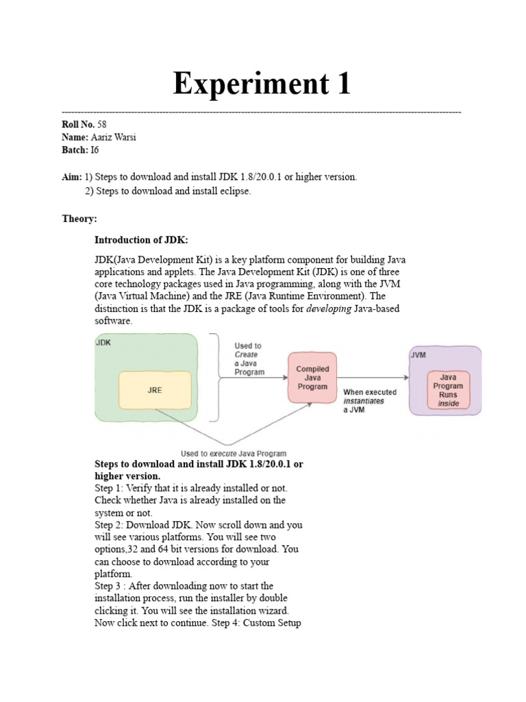 Experiment 1 Pdf Eclipse Software Java Programming Language