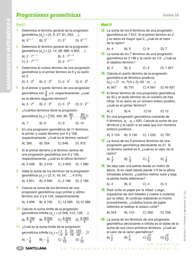 Progresiones Geométricas: Nivel I 1 | PDF