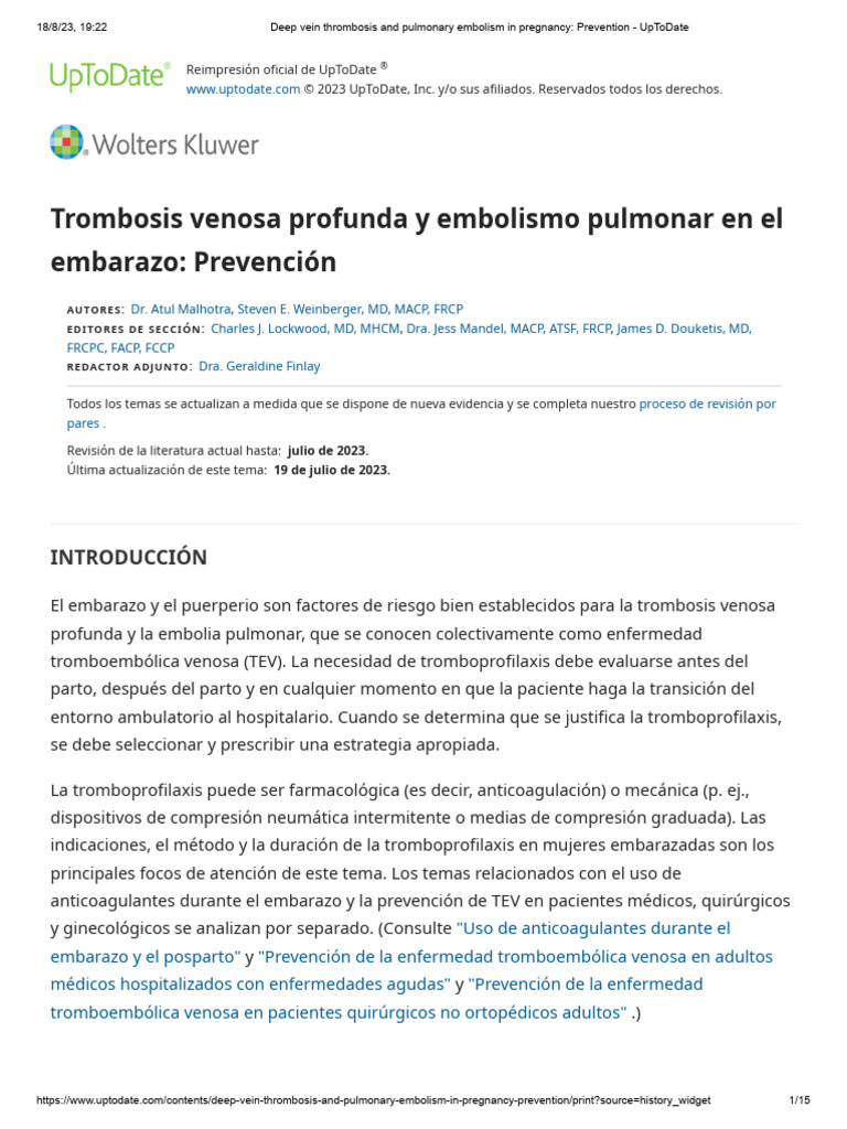Deep Vein Thrombosis and Pulmonary Embolism in Pregnancy - Prevention ...