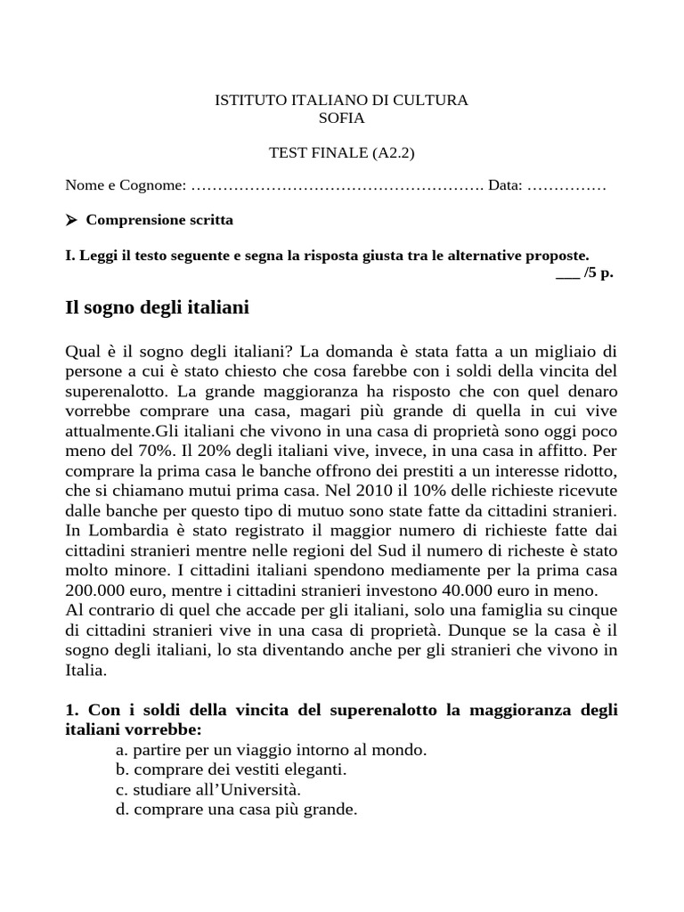 Test A2.2 | PDF