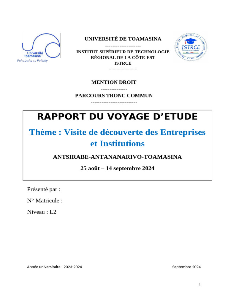 Rapport Voyage D'etude | PDF