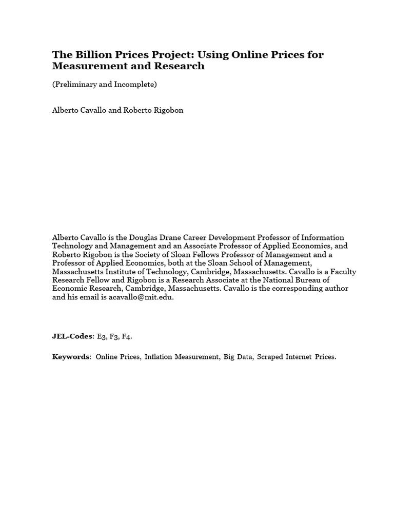 The Billion Prices Project - Using Online Prices For Measurement and ...