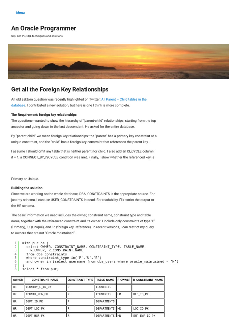 Get All The Foreign Key Relationships - An Oracle Programmer | PDF