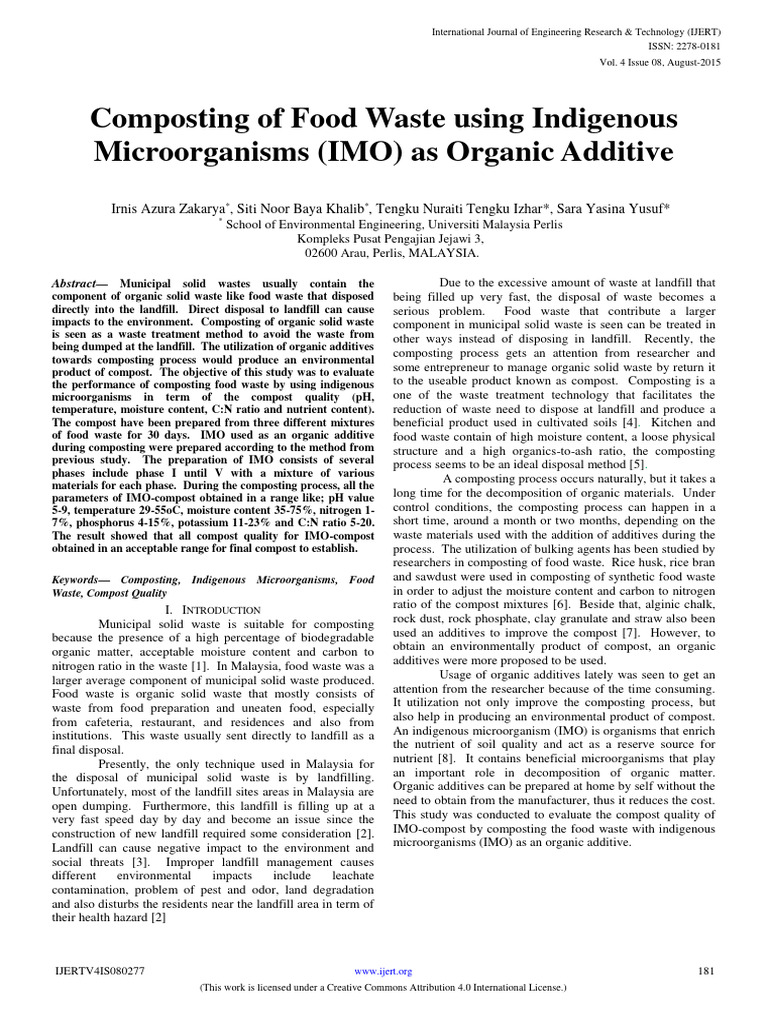IJERT Composting of Food Waste Using Ind | PDF
