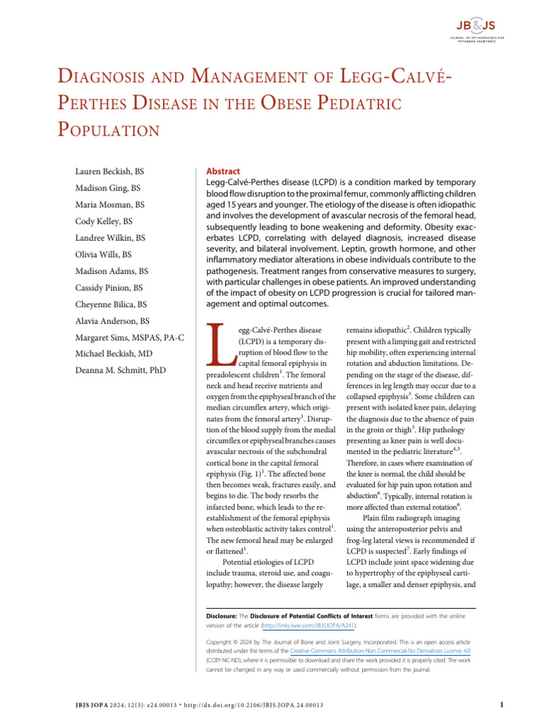 Diagnosis and Management of Legg-Calvé-Perthes Disease in The Obese ...