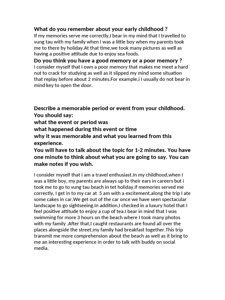 Childhood Travel Memories | PDF