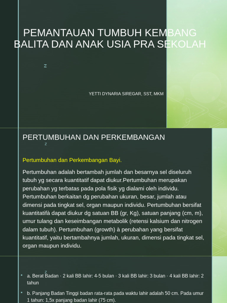 Pemantauan Tumbuh Kembang Balita & Anak Usia Prasekolah | PDF