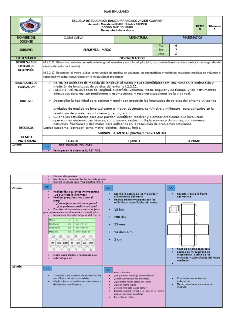 Plan Simultaneo Eje 5 Ciencia en Accion Matematica Elemental y Media | PDF