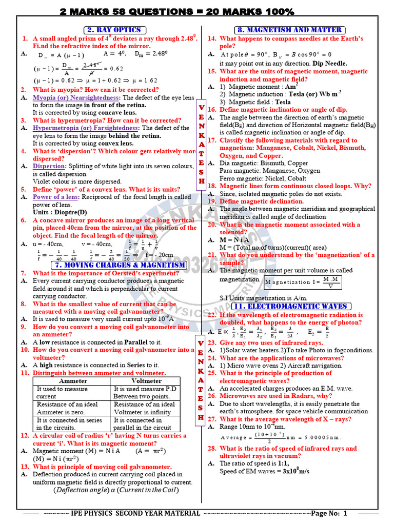 Ipe 2ND Year Physics (12pages) PDF | PDF