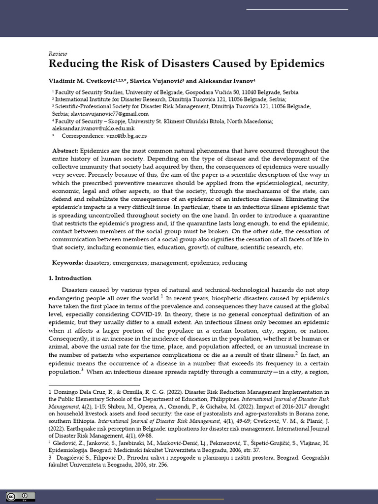 Reducing The Risk of Disasters Caused by Epidemics | PDF
