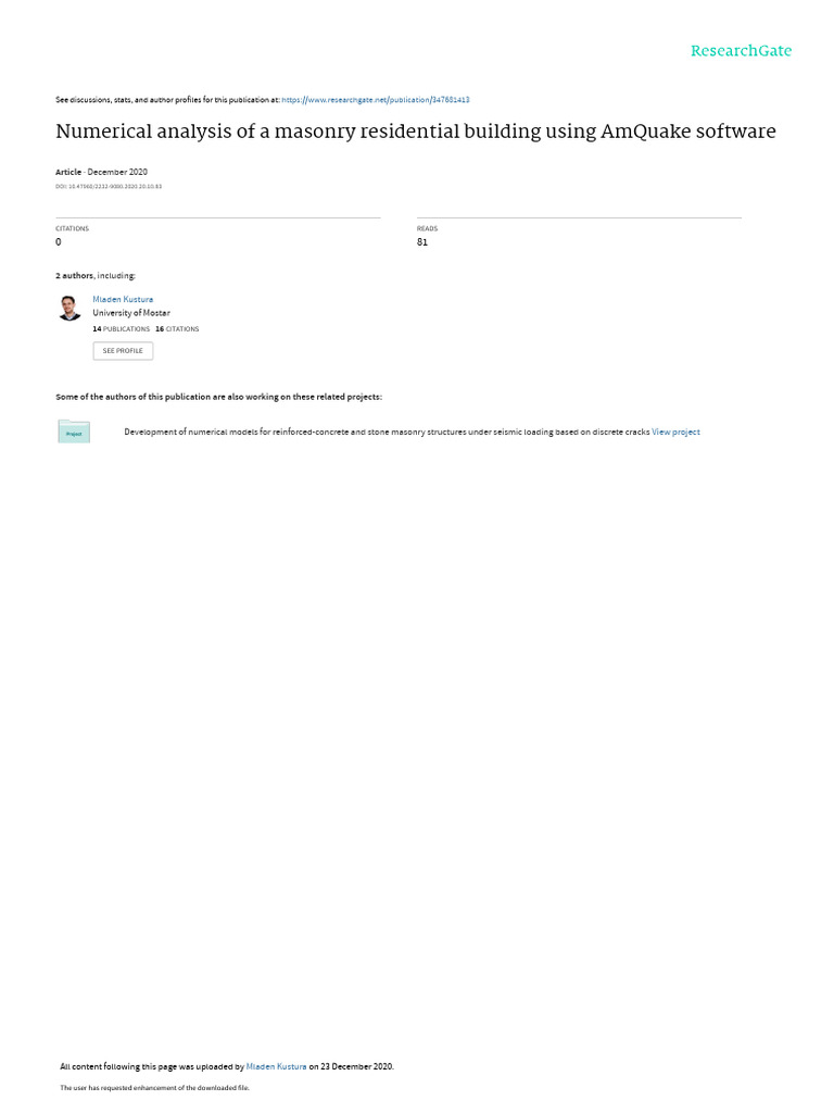 Numerical Analysis of A Masonry Residential Building Using Amquake ...