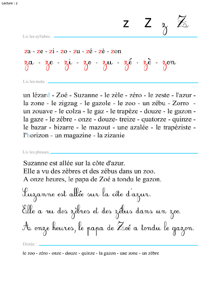 Apprendre À Lire - Le Son Z | PDF
