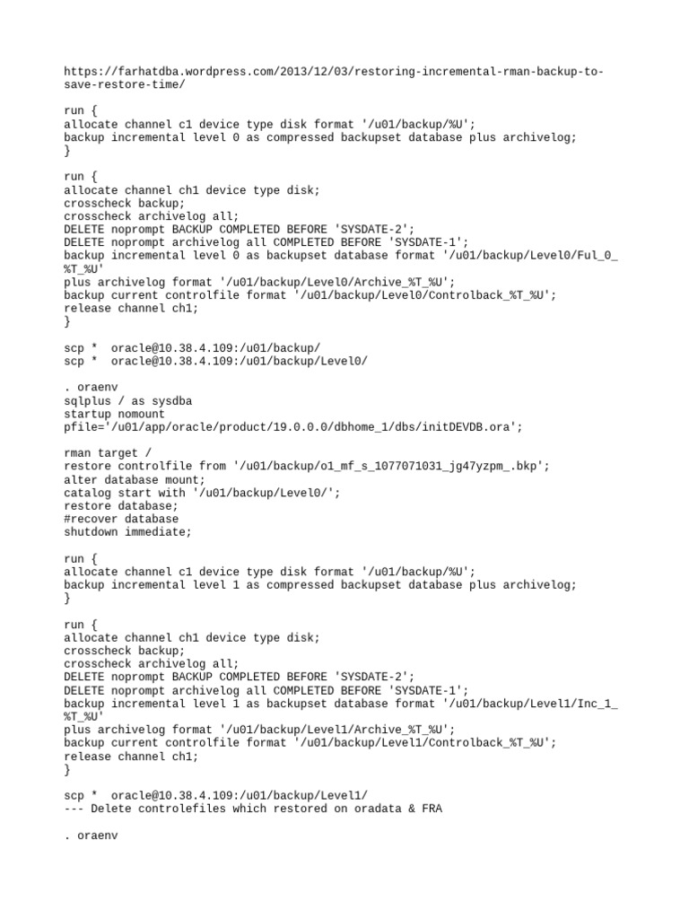 RMAN Incemntal Apply To Save Restore Time | PDF