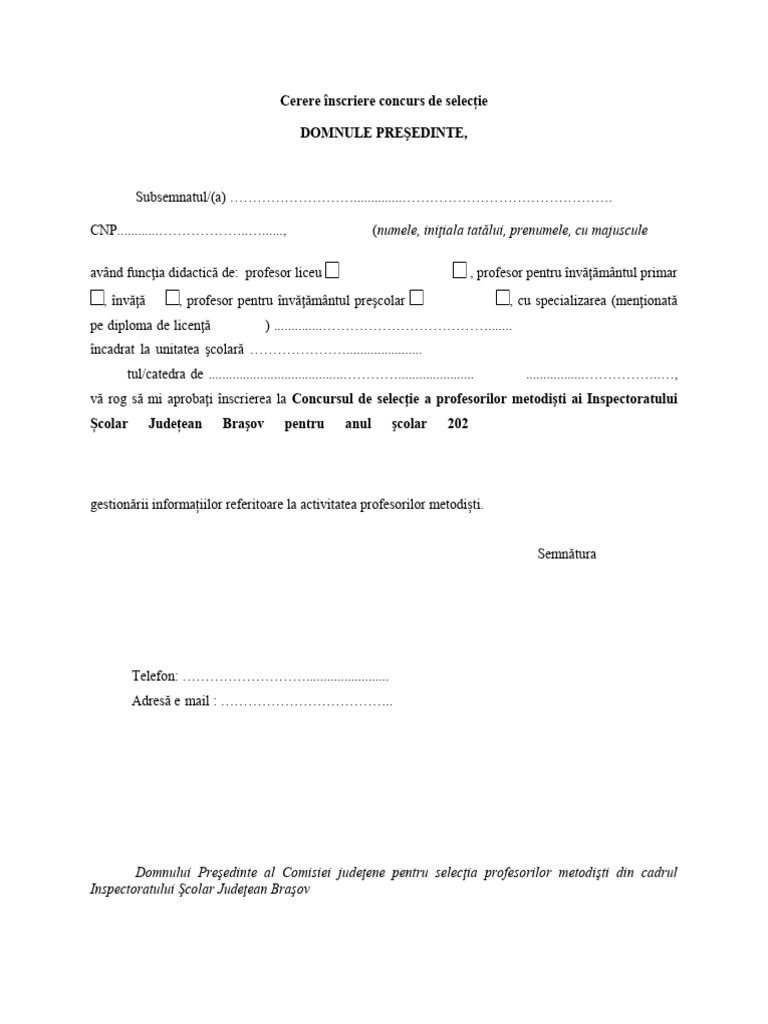 Cerere Inscriere Concurs | PDF