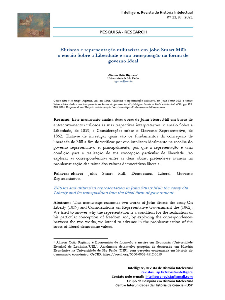 Elitismo e Representação Utilitarista em John Stuart Mill: o Ensaio ...
