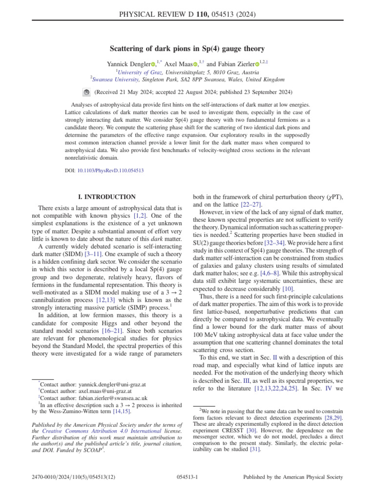 Scattering of Dark Pions in Sp4 Gauge Theory | PDF | Standard Model ...